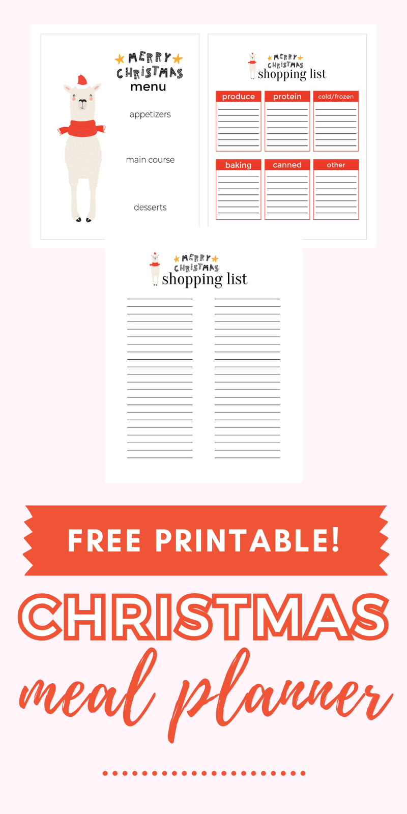 Christmas Menu Planner and Shopping List Printable